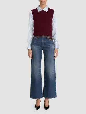 FRAME The Leather Contrast Swing Wide-leg Jeans