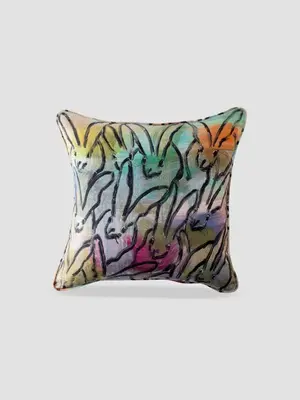 HUNT SLONEM Lucky Bunny Cotton Pillow - Multi