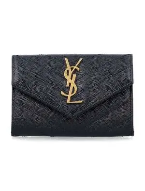 Saint Laurent Saint Laurent Cassandre Mini Grained Leather Wallet With Chevron Quilting Nero