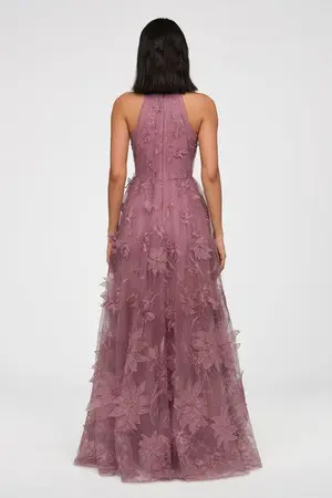 Theia Lux Floral Embroidered Gown