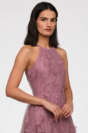 Theia Lux Floral Embroidered Gown