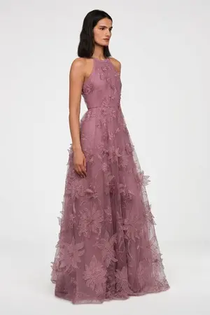 Theia Lux Floral Embroidered Gown