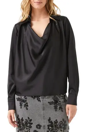 Karen Kane Colla Cowl Neck Satin Top - Black