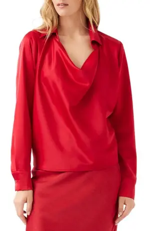 Karen Kane Colla Cowl Neck Satin Top - Red