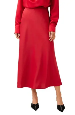 Karen Kane Bias Cut Satin Midi Skirt - Red