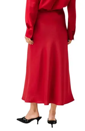 Karen Kane Bias Cut Satin Midi Skirt - Red