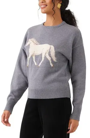 Karen Kane Equestrian Jacquard Crewneck Sweater