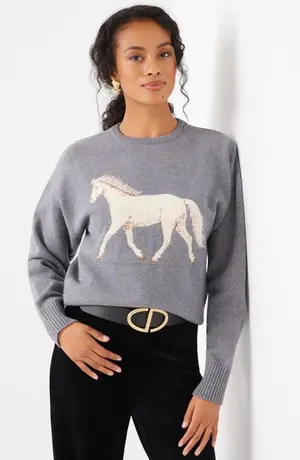Karen Kane Equestrian Jacquard Crewneck Sweater