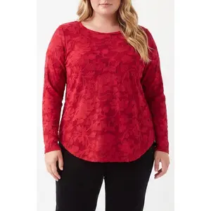 Karen Kane Floral Burnout Shirttail Top - Red
