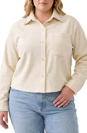 Karen Kane Embellished Corduroy Shirt - Bone