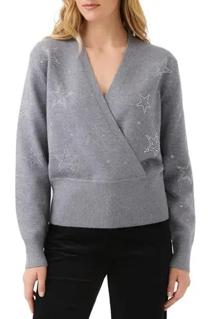 Karen Kane Embellished Star Wrap Sweater - Gray
