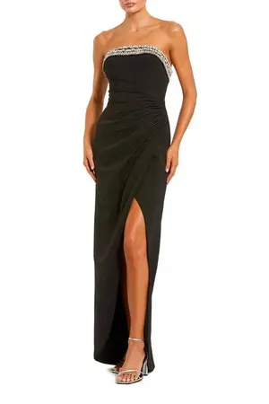 Mac Duggal Rhinestone Embellished Strapless Column Gown - Black