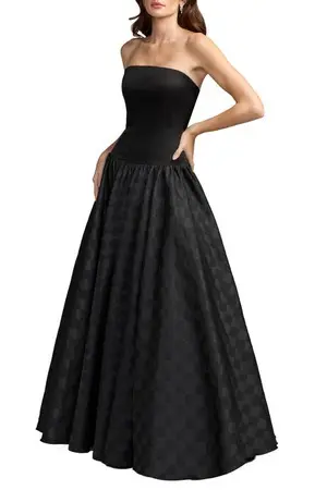 Mac Duggal Women’s Strapless Checkered Drop Waist A Line Gown - Black