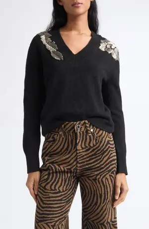 Veronica Beard Saelith Embellished Sweater - Black