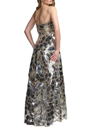 Mac Duggal Strapless Beaded Scallop Mirrored Ballgown