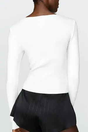Anthropologie Maeve Embellished Square Neck Sweater - Ivory