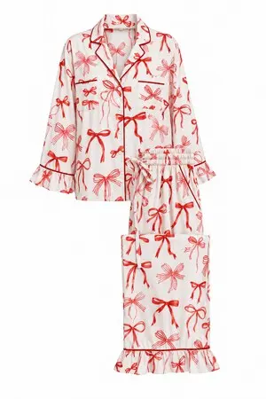 CAROLINA BENOIT Bow Print Luxury Pajama Set Long