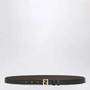 Fendi Ff Reversible Belt In And Dark Brown Leather - Black