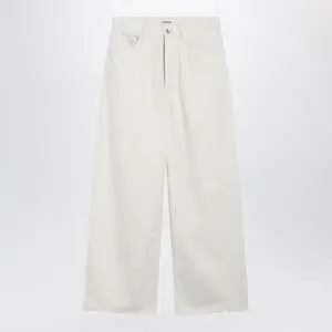 Auralee Wide-leg Ivory Silk Denim Trousers - White