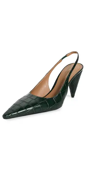 Stella McCartney Croc-embossed Faux Leather Cone-heel Slingback Pumps - Pine