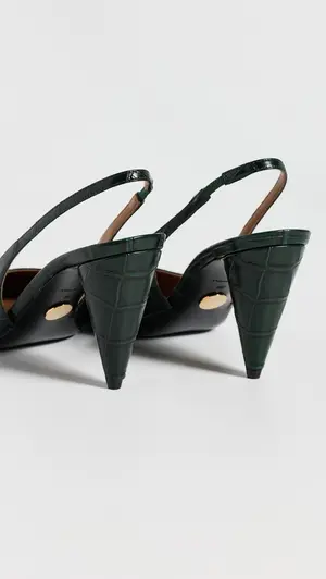 Stella McCartney Croc-embossed Faux Leather Cone-heel Slingback Pumps