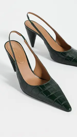 Stella McCartney Croc-embossed Faux Leather Cone-heel Slingback Pumps