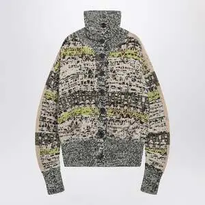 Dries Van Noten Multicolored Oversized Cardigan In Jacquard Wool - Black