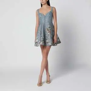 Zimmermann Momentum Floral Silk And Linen Mini Dress - Blue