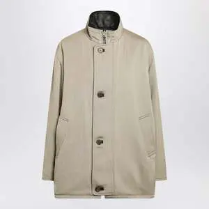 Auralee Beige/black Reversible Short Coat In Wool - Cream