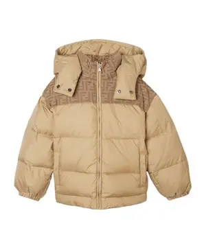 Fendi フェンディ キッズ ロゴ ジャカード ダウンジャケット - Brown