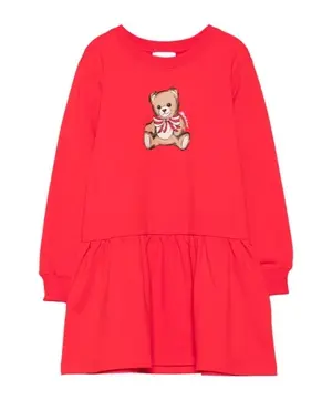 Moschino モスキーノ キッズ テディ プリント ロングスリーブ ドレス - Red