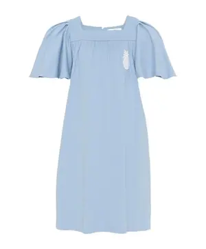 Chloé クロエ キッズ ラッフル スクエアネック ドレス - Blue