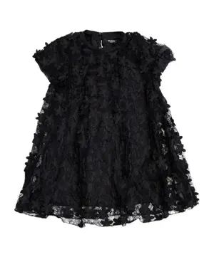 Balmain バルマン キッズ フローラルレース クルーネック ドレス - Black