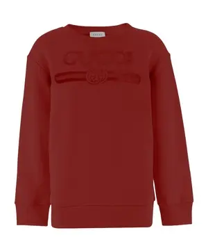 Gucci グッチ キッズ ロゴ プリント クルーネック スウェットシャツ - Red