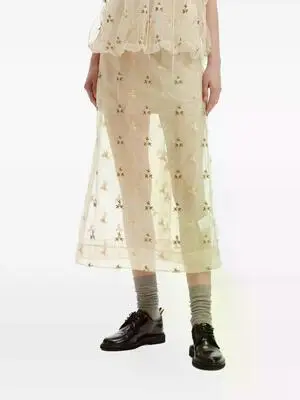 Simone Rocha Ripple Floral-embroidered Tulle Midi Skirt