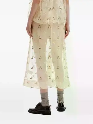 Simone Rocha Ripple Floral-embroidered Tulle Midi Skirt