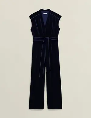 HOBBS LONDON V-neck Tie Waist Cap Sleeve Jumpsuit