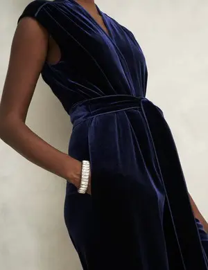 HOBBS LONDON V-neck Tie Waist Cap Sleeve Jumpsuit