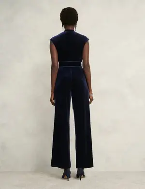 HOBBS LONDON V-neck Tie Waist Cap Sleeve Jumpsuit