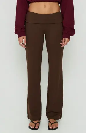 Princess Polly Daily Define Foldover Waist Straight Leg Pants - Brown