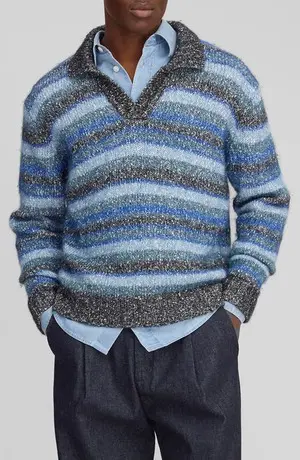 Nn07 Erling Striped Polo Sweater - Navy Multi