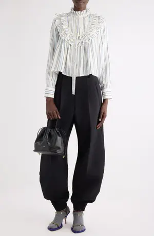 Chloé Ruffle Striped Silk Blend Shirt