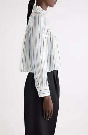 Chloé Ruffle Striped Silk Blend Shirt