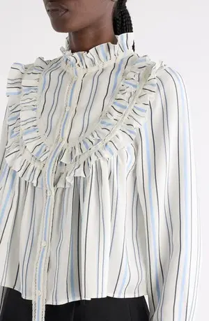 Chloé Ruffle Striped Silk Blend Shirt