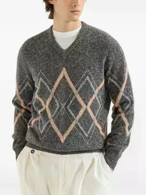 Brunello Cucinelli Alpaca, Cashmere And Wool With Argyle Intarsia Sweater