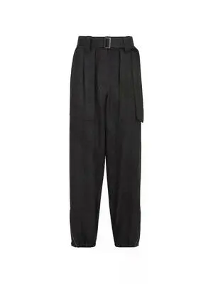 Brunello Cucinelli Virgin Wool And Cashmere Twill Flannel Loose Cargo Trousers With Monili - Grey