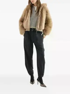 Brunello Cucinelli Virgin Wool And Cashmere Twill Flannel Loose Cargo Trousers With Monili - Grey