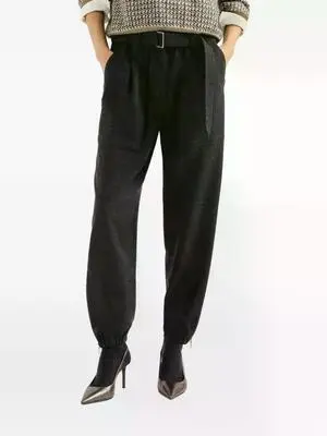 Brunello Cucinelli Virgin Wool And Cashmere Twill Flannel Loose Cargo Trousers With Monili - Grey