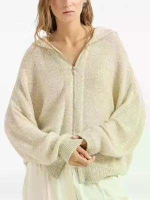 Brunello Cucinelli Dazzling Texture Mohair And Wool Hooded Cardigan With Zip - Neutrals