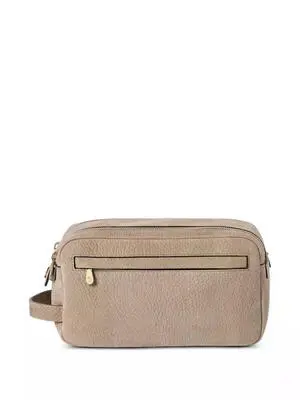 Brunello Cucinelli Textured Nubuck Beauty Case With Double Zipper - Neutrals